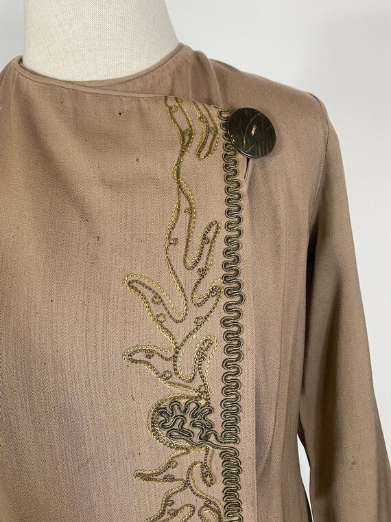 1920s Brown Wool Embroidered Duster Jacket - Gem
