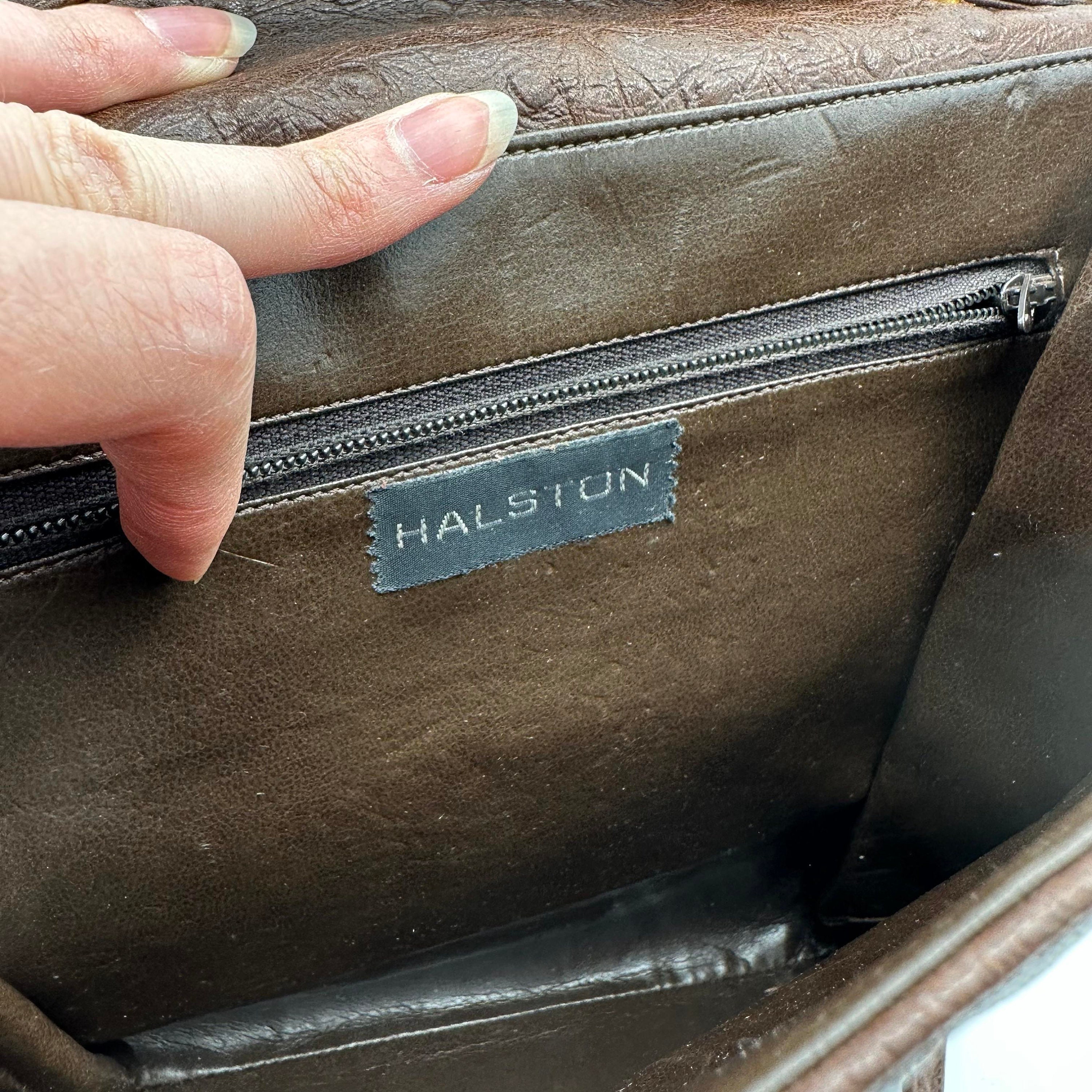 1970s HALSTON Brown Ostrich Leather Crossbody Bag - Etsy