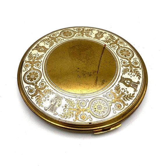 1950s VOLUPTE Golden Brass Jumbo Round Compact Mirror… - Gem