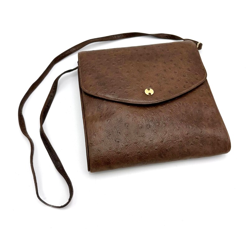 1970s HALSTON Brown Ostrich Leather Crossbody Bag - Etsy