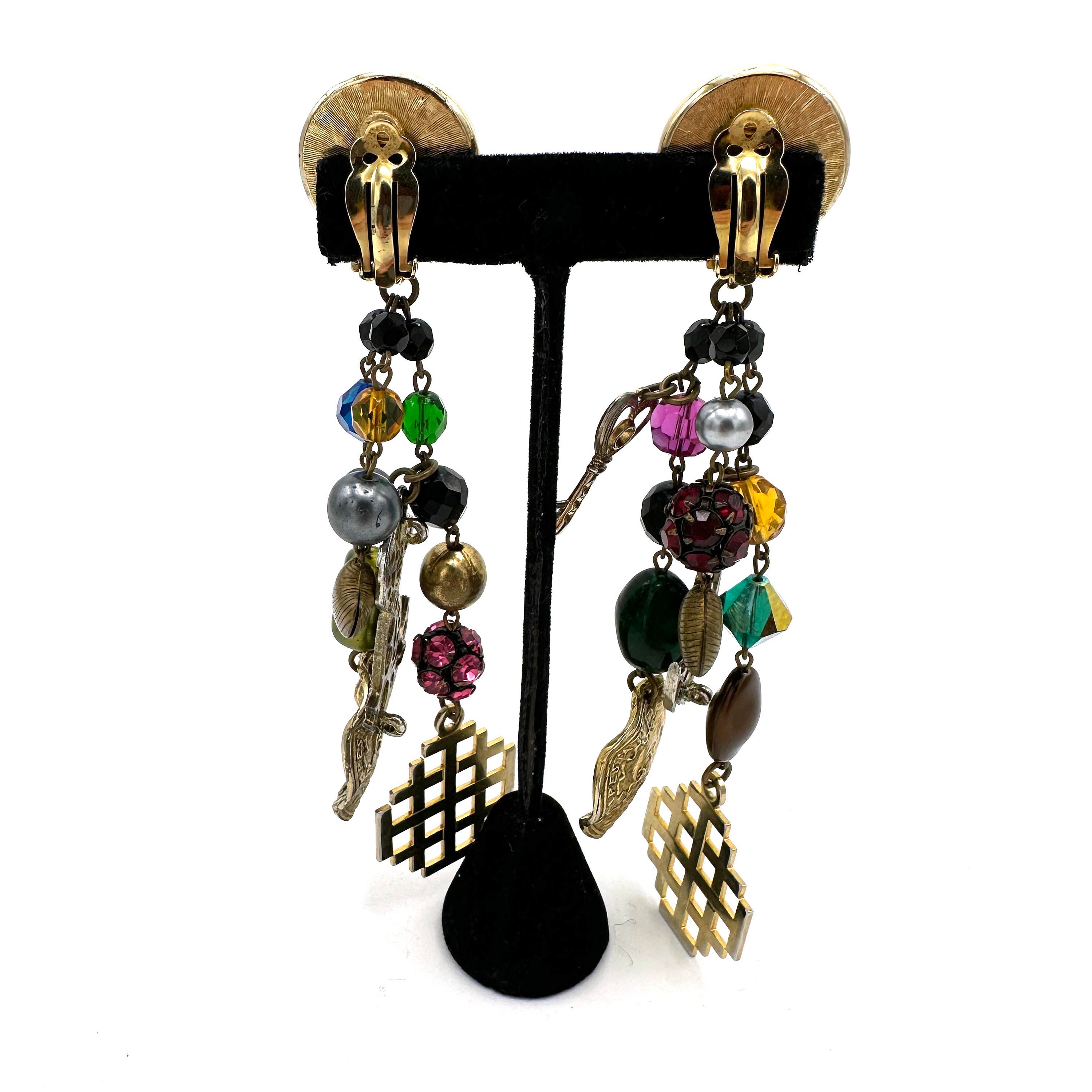 1980s Eric Beamon Jumbo Beaded Charm Clip on Earrings - Etsy