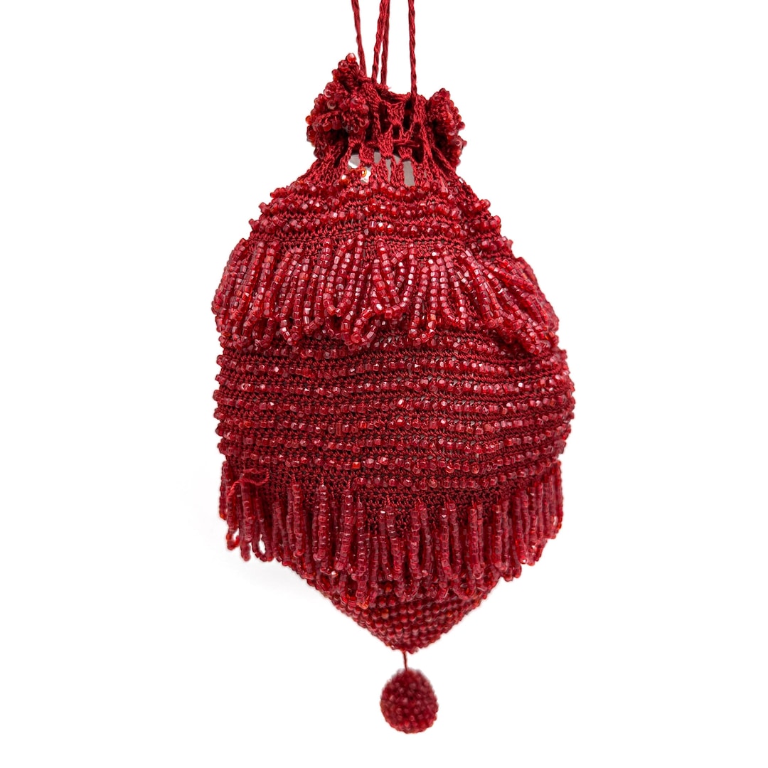 1920s Red Beaded and Crochet Dancing Drawstring Purse With Fringe - Etsy