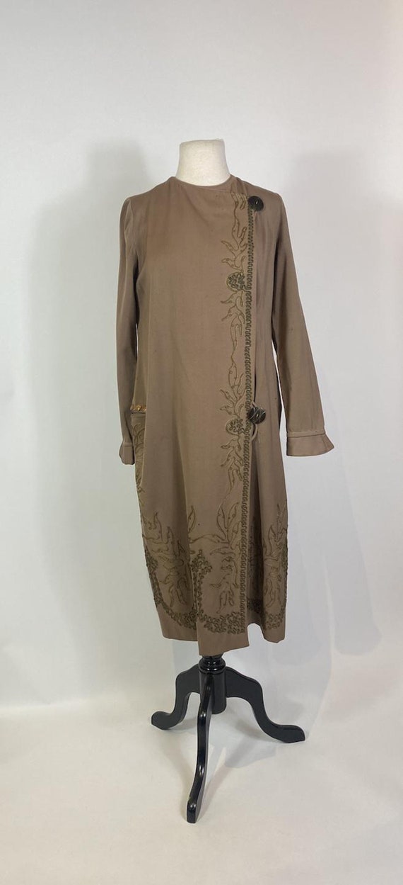 1920s Brown Wool Embroidered Duster Jacket - Gem
