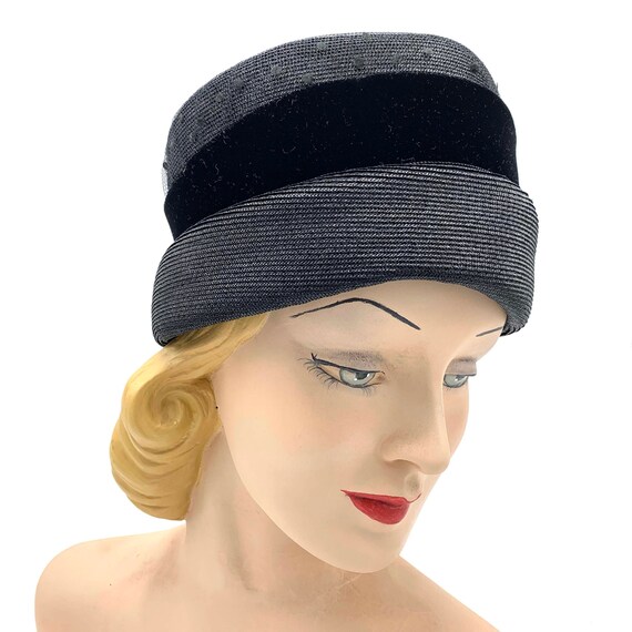 1960s Nettie Young Polkadot Veil Overlay Straw Hat - Gem