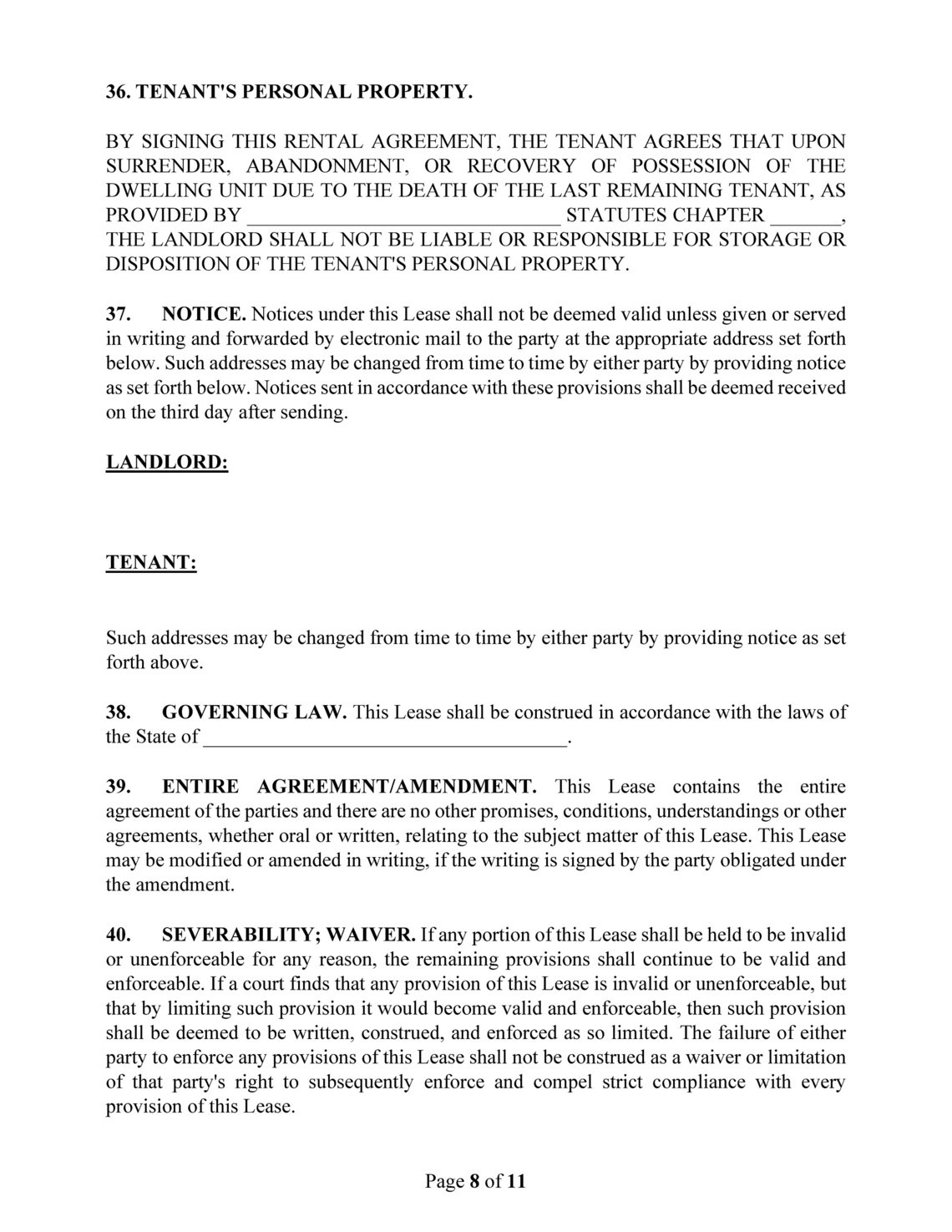 Residential Lease Rent Document Legal House Apartment Lease Landlord ...