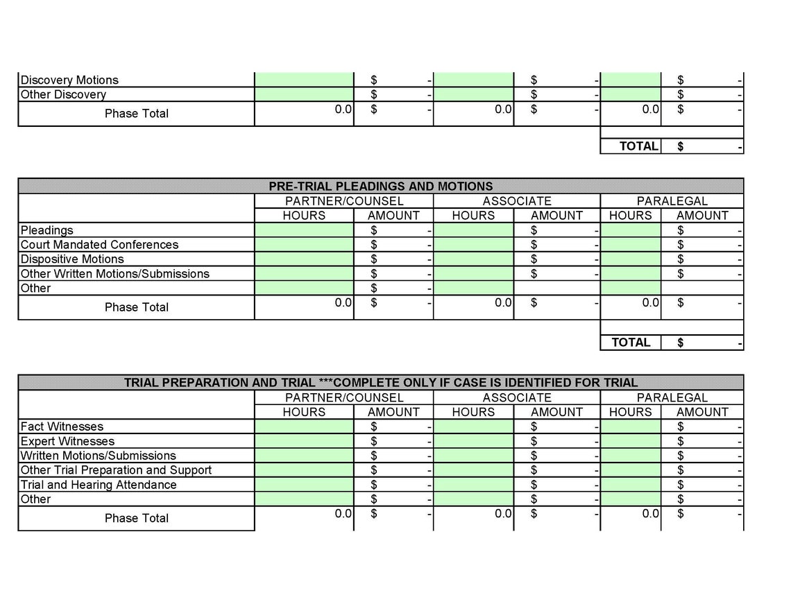 Litigation Analysis Legal Case Cost Estimate Trial Budget Legal Action ...