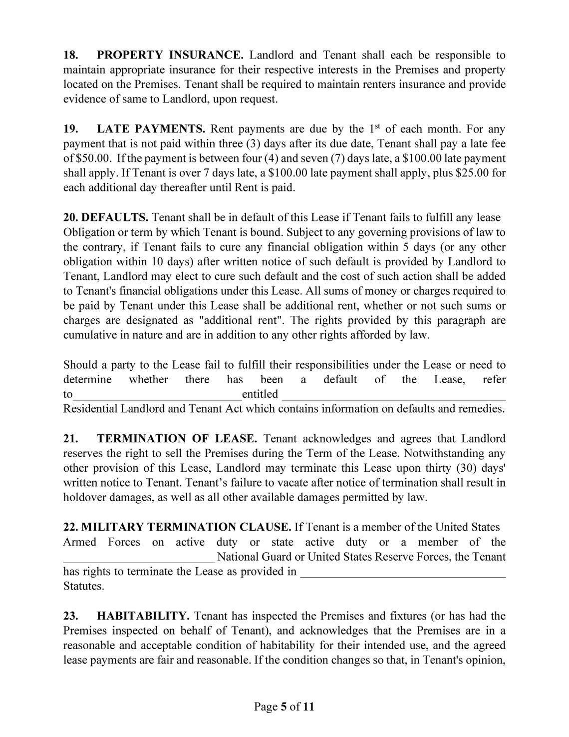 Residential Lease Rent Document Legal House Apartment Lease Landlord ...
