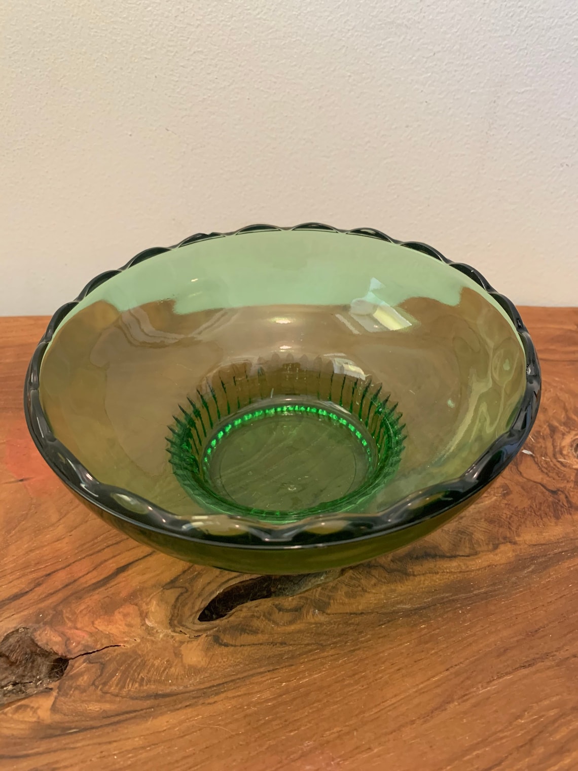 Vintage EO Brody Emerald Green Glass Bowl With Scalloped Edge - Etsy