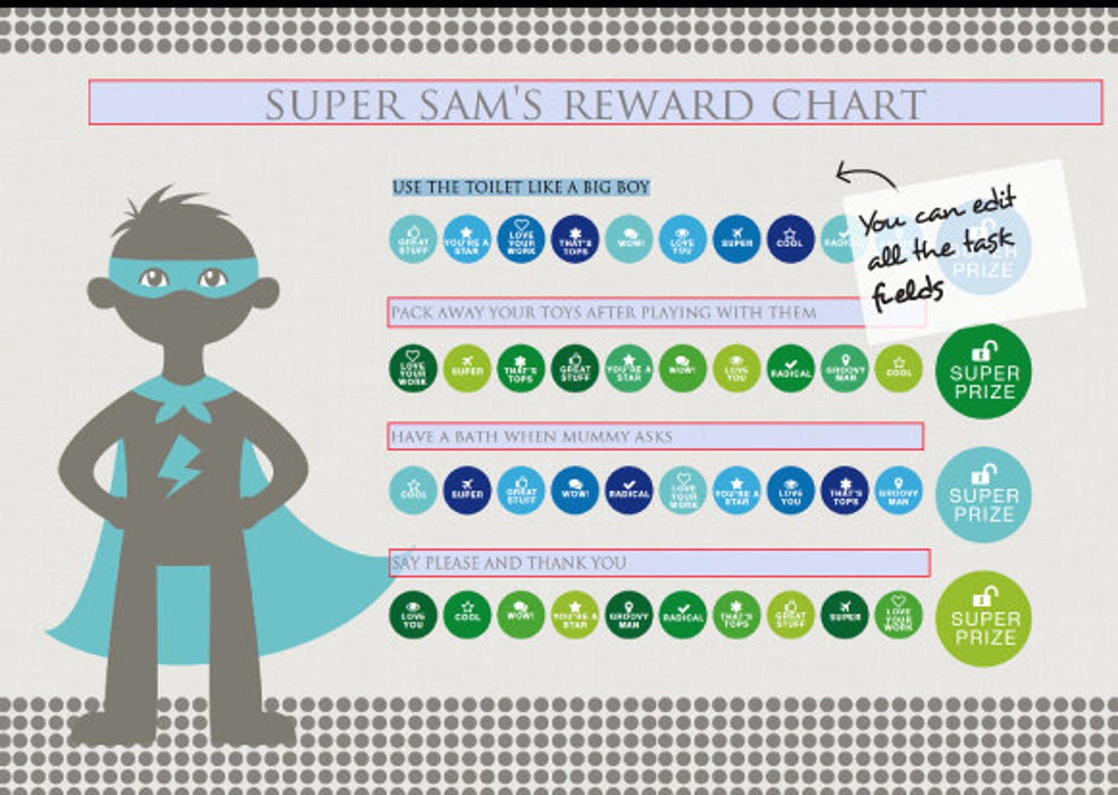 Personalised Superhero Reward Chart | Instant Download | Kids Reward ...