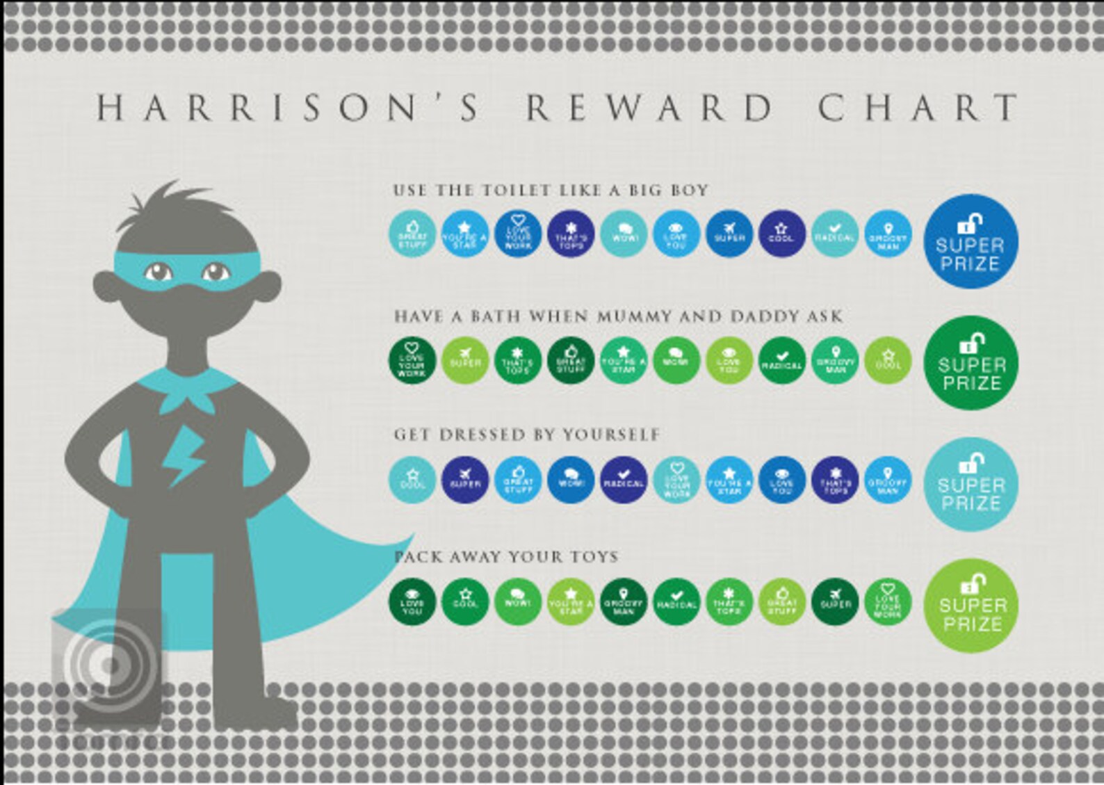 Personalised Superhero Reward Chart | Instant Download | Kids Reward ...