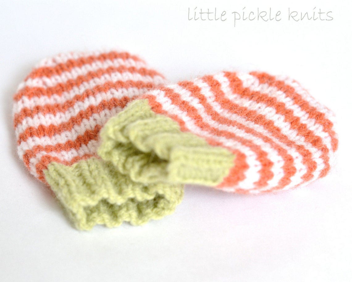 EASY BABY MITTENS Pdf Knitting Pattern 4ply Stripy Mittens | Etsy
