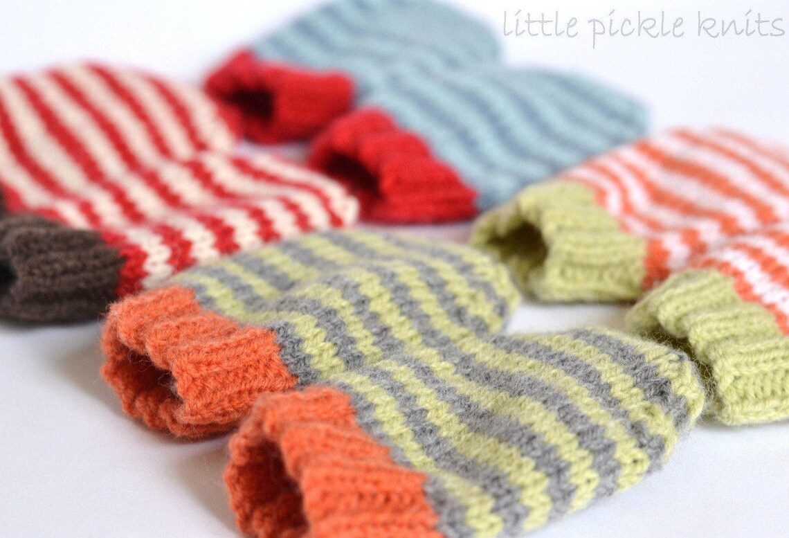 EASY BABY MITTENS Pdf Knitting Pattern 4ply Stripy Mittens - Etsy UK