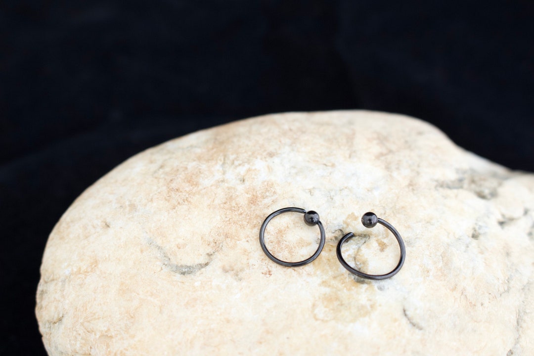 Black Captive Bead Ring, Annealed, Hoop, 16g, 18g, Surgical Steel, Ears, Nose, Eyebrows, Black ...