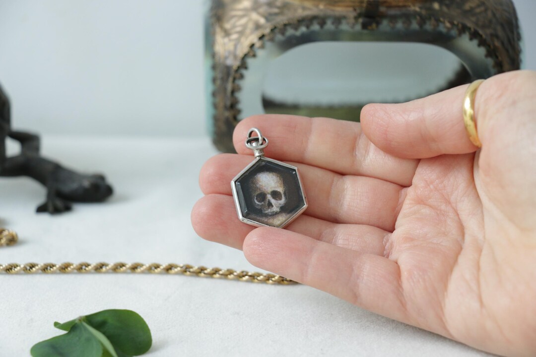 Memento Mori Antique Silver Locket With Skull Painting by Irene Owens ...