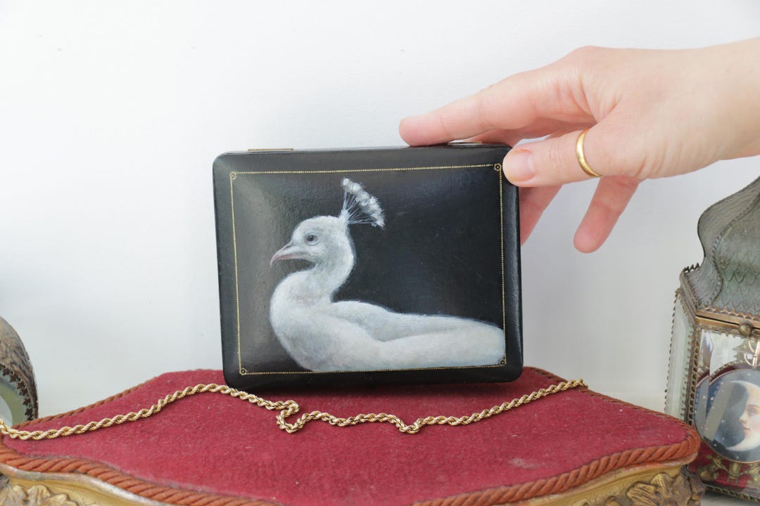 Antique Jewellery Box With White Peacock Painting by Irene Owens - Etsy