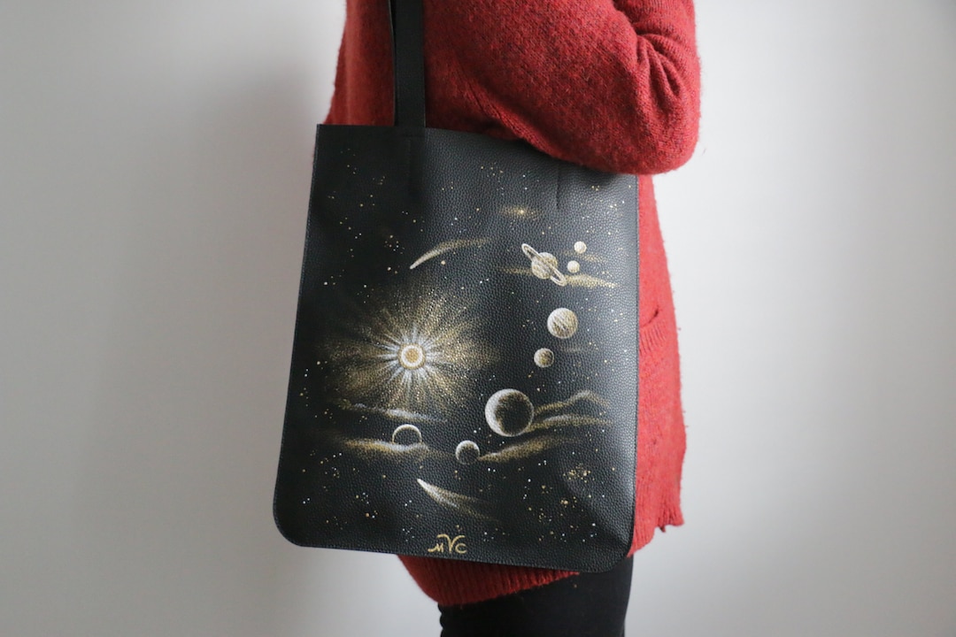 Solar System - Hand Painted Leather Tote Bag by Irene Owens - Etsy