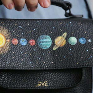Solar System Hand Painted Leather Cross Body Bag by Irene Owens - Etsy