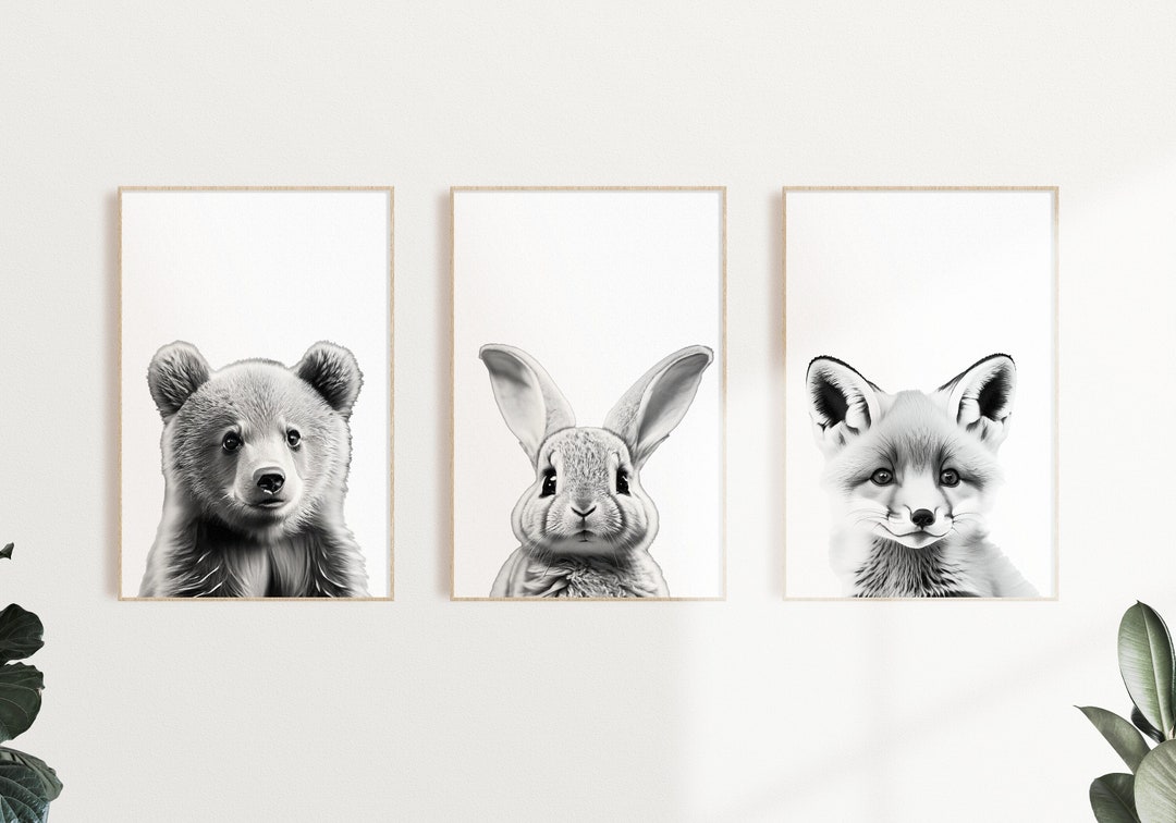 Woodland Animal Portraits. Printable Art Nursery Art Kids - Etsy