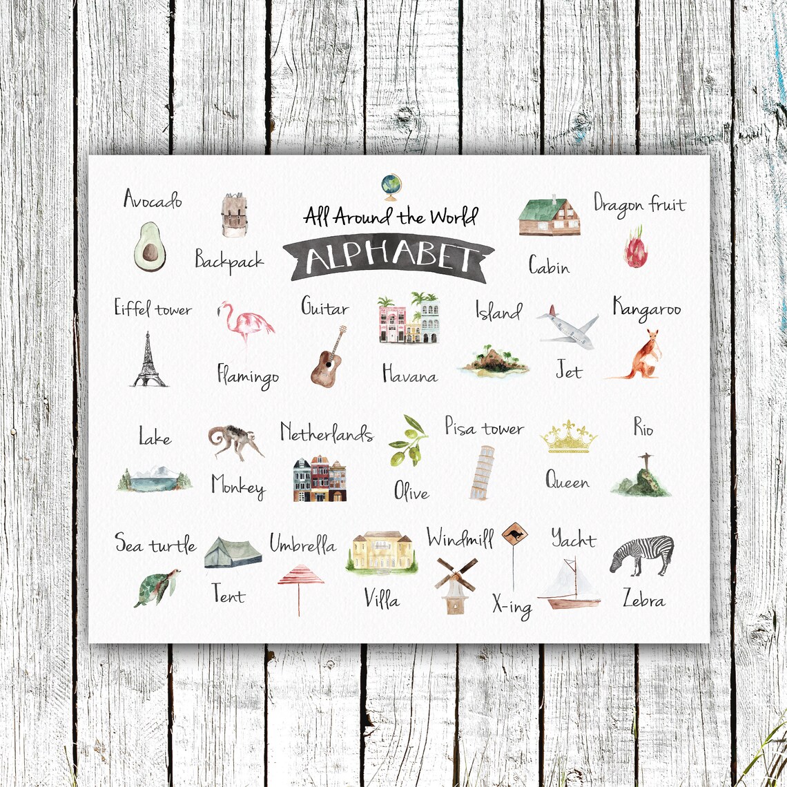 World Alphabet Poster Nursery Printable Watercolor gender | Etsy