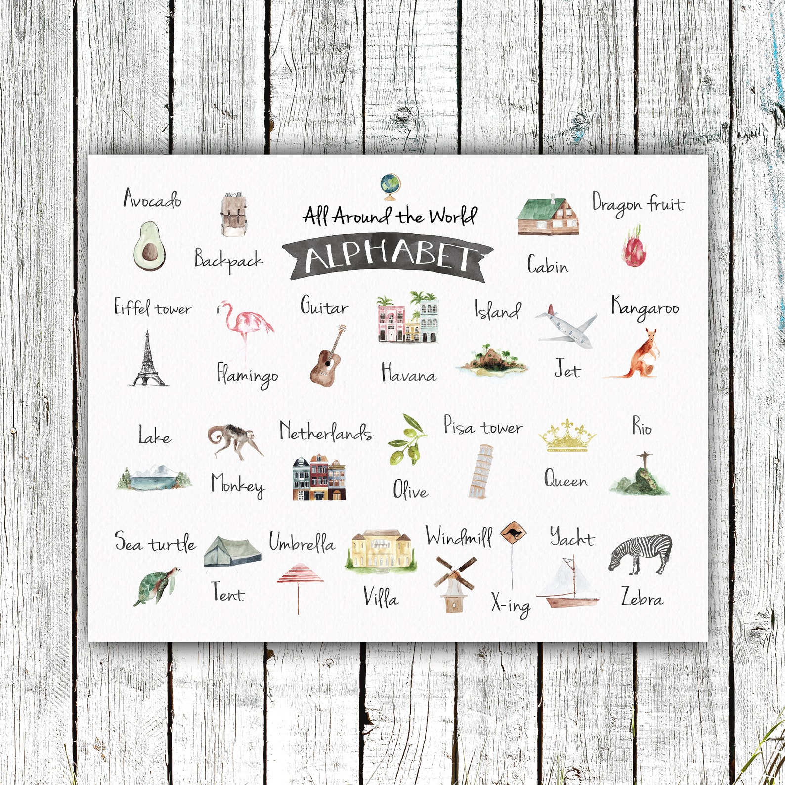 World Alphabet Poster Nursery Printable Watercolor gender | Etsy