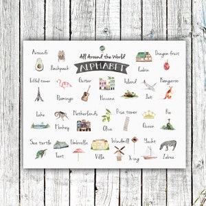 World Alphabet Poster Nursery Printable Watercolor gender | Etsy