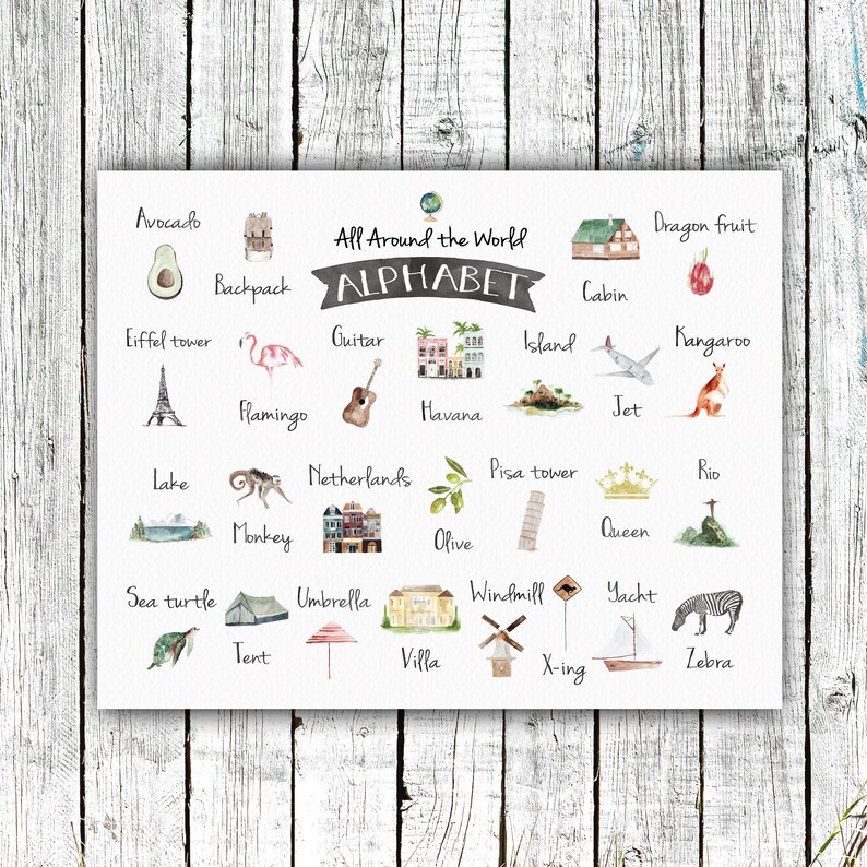 World Alphabet Poster Nursery Printable Watercolor gender | Etsy