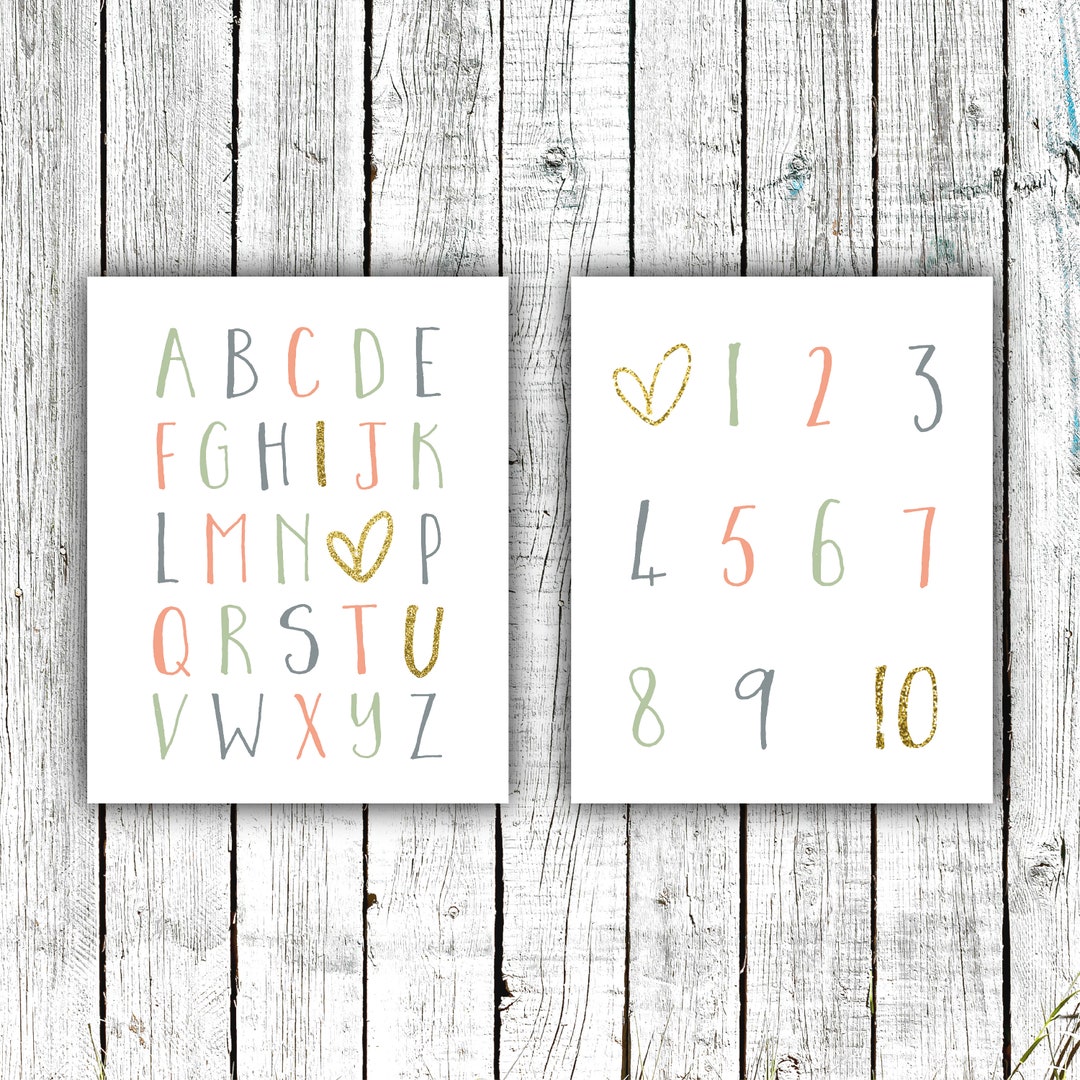 Alphabet and Numbers Nursery Poster Set Nursery Printables - Etsy