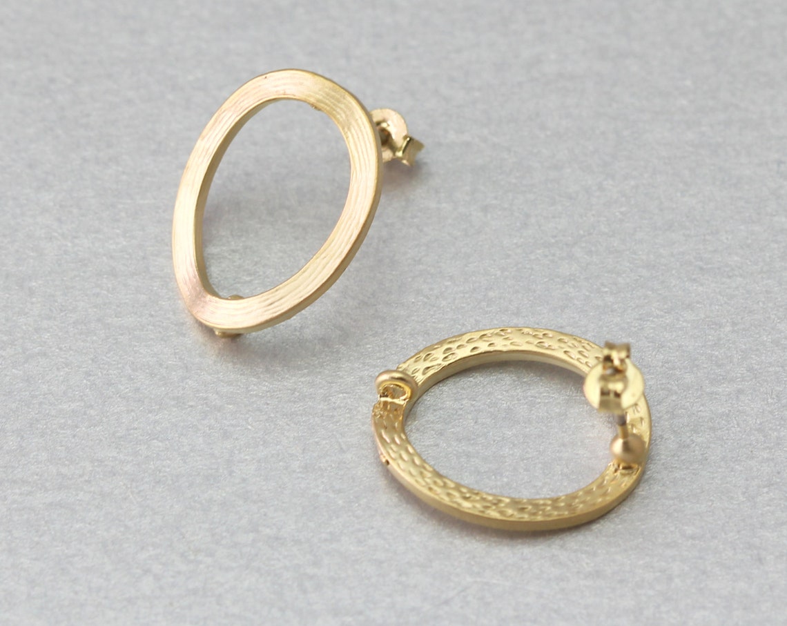 Round Post Earring . Matte Gold Plated . 92.5% Sterling Silver | Etsy