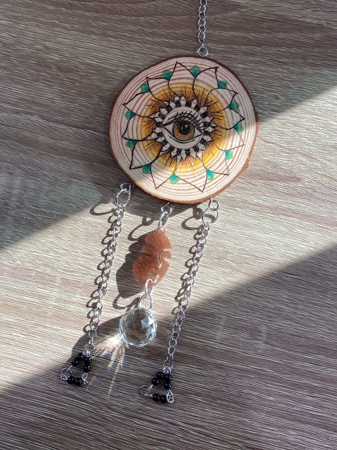 Evil Eye Sun Catcher - Sunflower - Wood Burn - Pyrography - Hanging ...