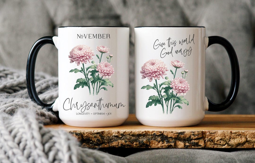 November Chrysanthemum Flower Mug – 15oz Ceramic Coffee Cup - Etsy