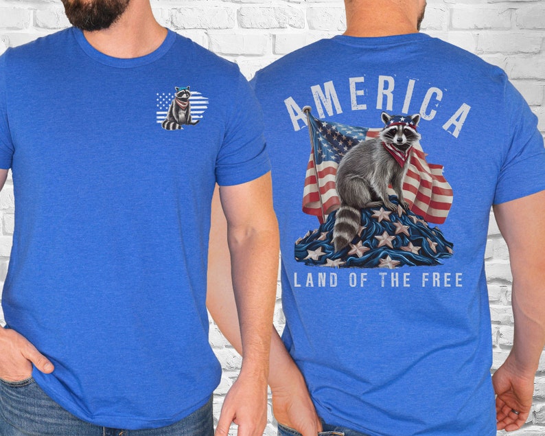 Awesome Patriotic Racoon 4th of July Tee American Red White Blue Back ...