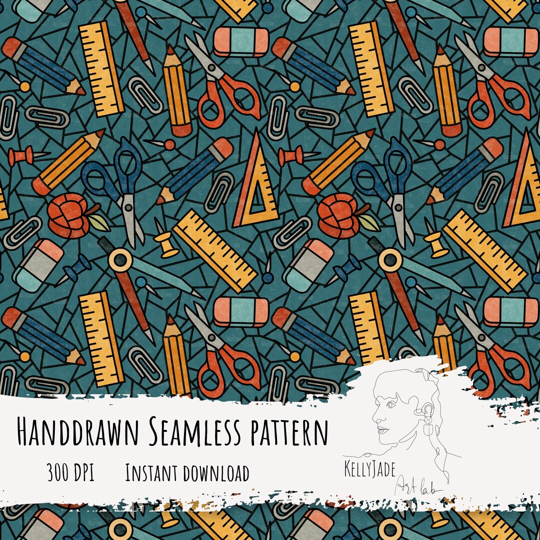 Back to School Stained Glass Seamless File Digital Paper 300 DPI PNG ...