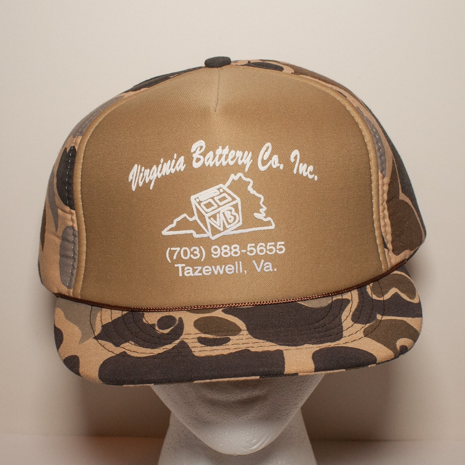 Vtg Camo Virginia Battery Co Trucker Hat Snapback Cap Foam Camouflage ...