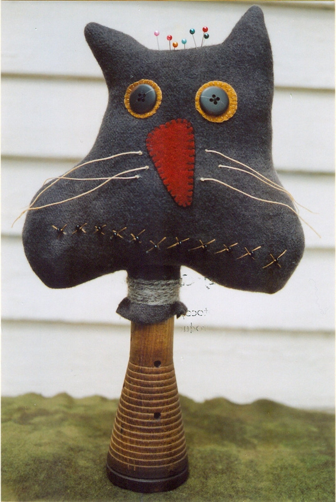 Primitive Wool Cat Make Do E-pattern Cat Kitty Black Cat on Antique ...