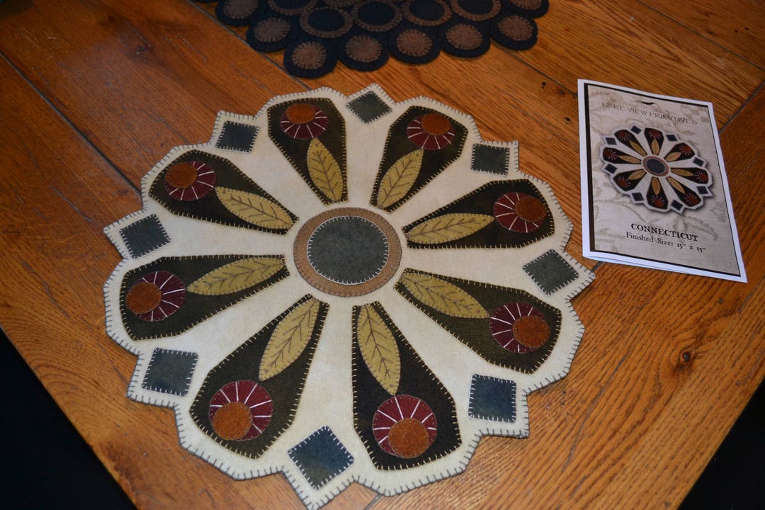 Wool Applique E-pattern Primitive Folk Art Wool Penny Rug Pattern Pdf ...