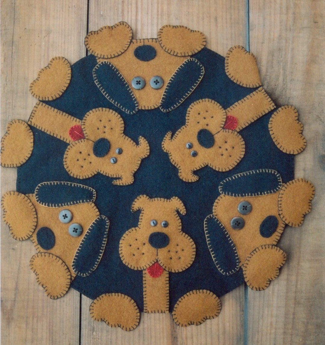 Primitive Wool Penny Rug E-pattern Pdf Puppy Paws Fat and Skinny Dogs ...