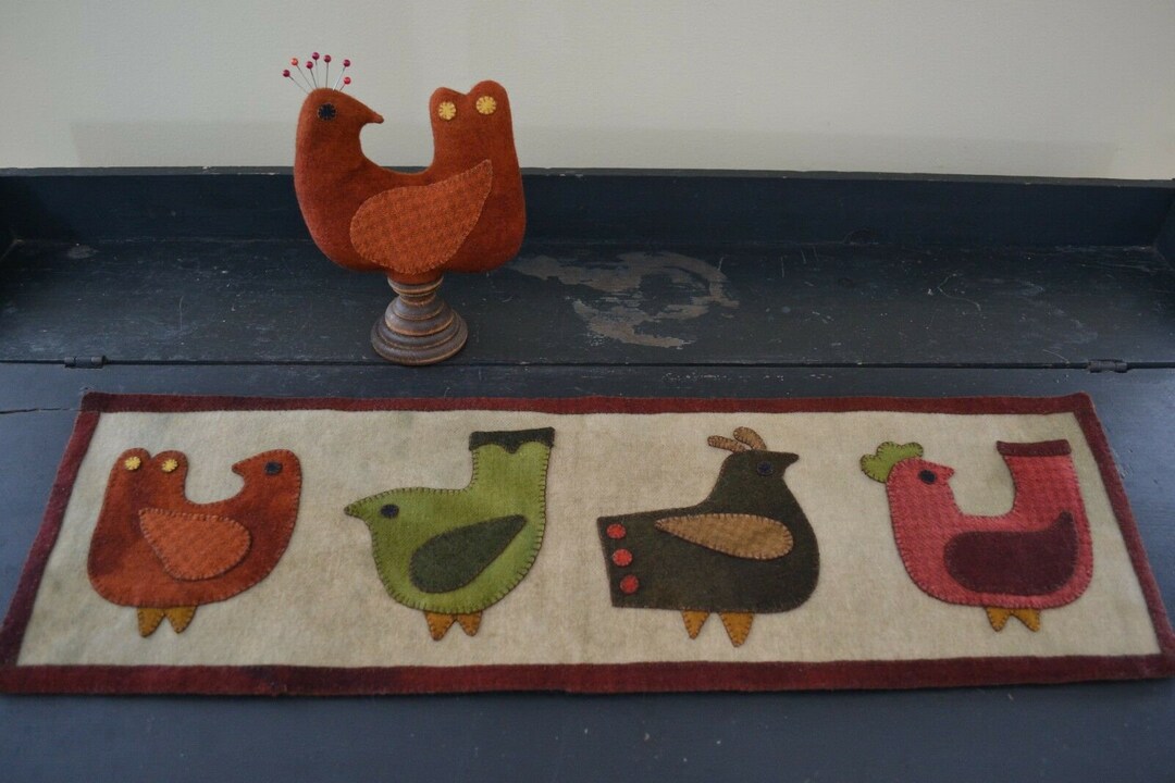 Wool Applique Penny Rug Runner E-pattern Pdf TWEET BIRD RUNNER and Wool ...