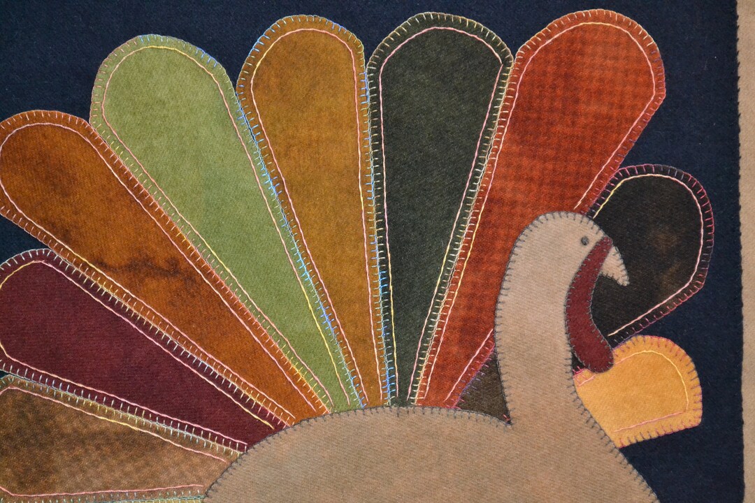 Wool Applique Penny Rug E-pattern Pdf BIG FAT TURKEY Digital Download ...