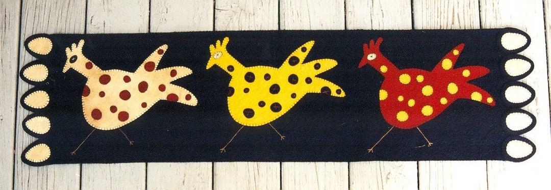 Wool Applique Penny Rug Runner E-pattern Pdf CHICKEN RUNNER - Etsy