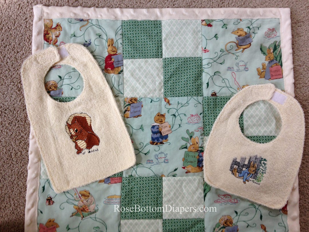 Beatrix Potter Gift Set Quilt Bibs, Peter Rabbit Nursery Benjamin Bunny ...