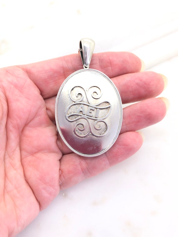 Large Antique Victorian Sterling Silver AEI Locket Pe… - Gem
