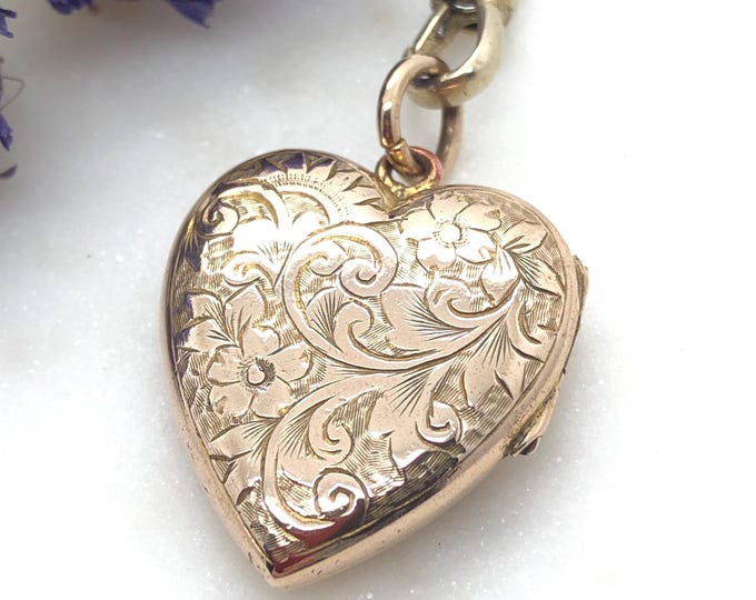 Large Antique Victorian Rolled Gold Heart Locket Fob Pendant Necklace ...