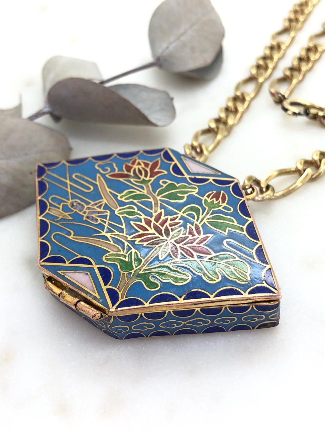 Large Vintage Cloisonné Locket Necklace | Hexagon Fancy Shape Locket - Etsy