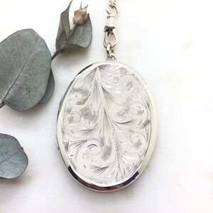 Large Vintage Sterling Silver Engraved Locket Fob Pendant Necklace - Etsy