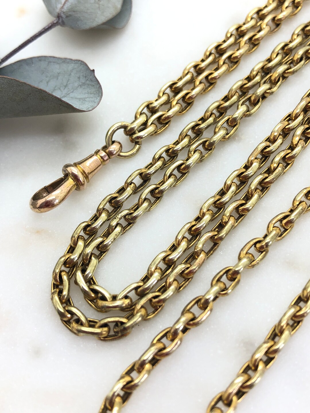 Antique Victorian Rolled Gold Long Guard Muff Chain 54 Inch Chain ...