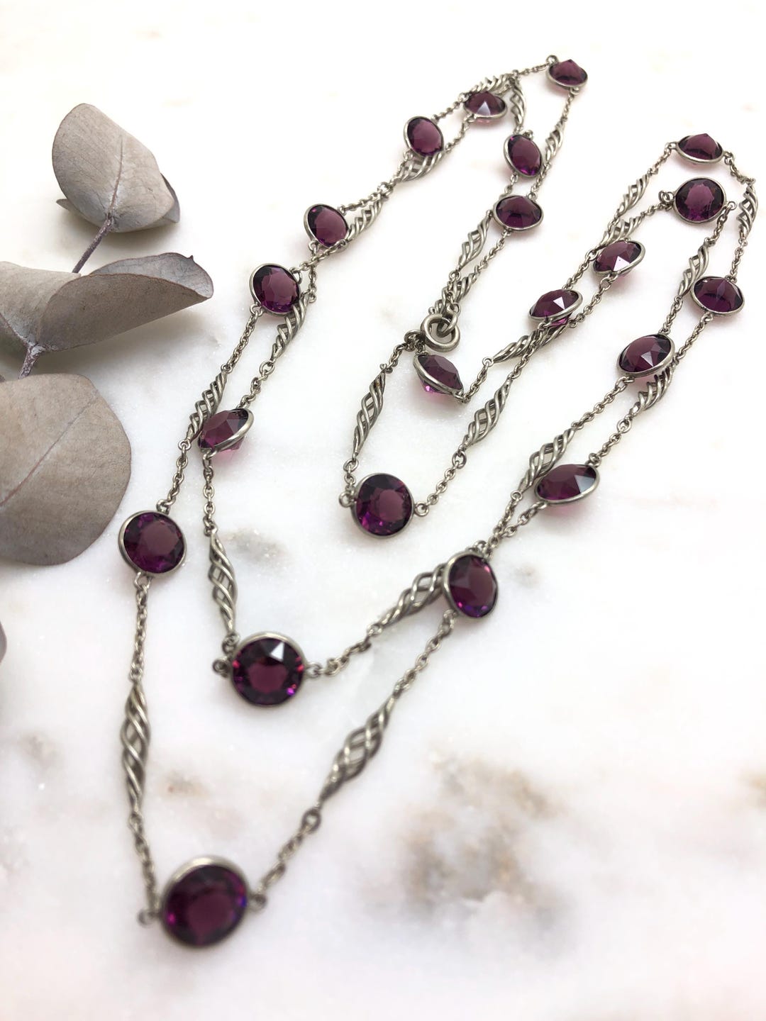 1920s Art Deco Purple Paste Stone Necklace: Twisted Link Chain - Etsy
