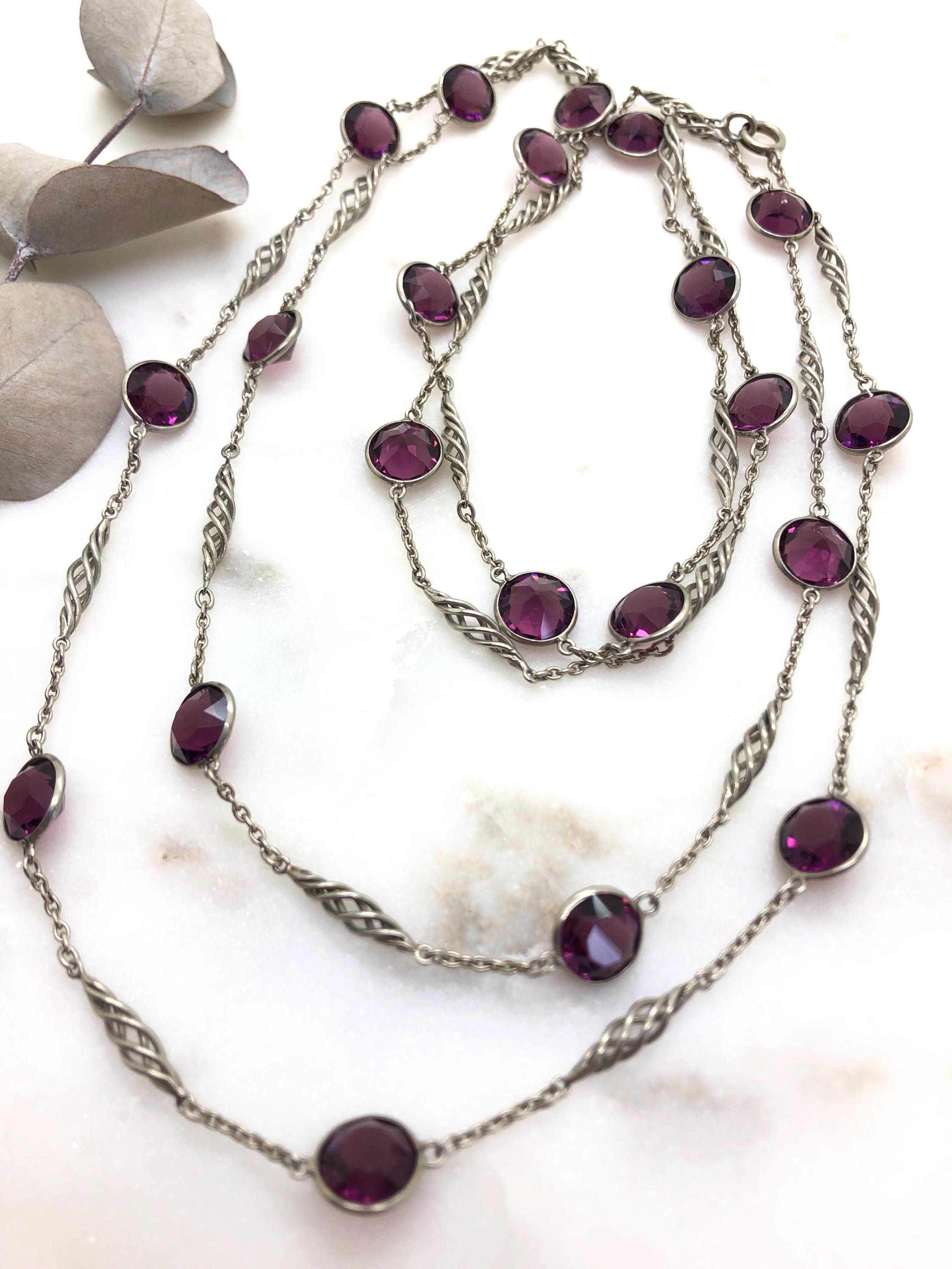 1920s Art Deco Purple Paste Stone Necklace: Twisted Link Chain - Etsy