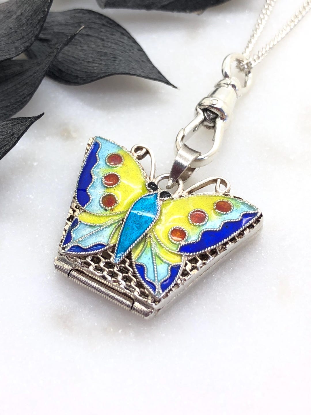 Vintage Sterling Silver & Enamelled Filigree Butterfly Locket Pendant ...