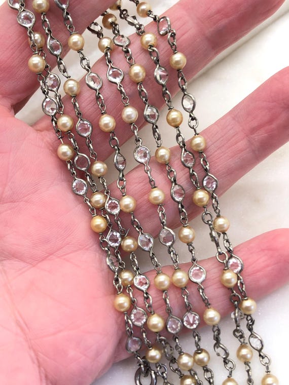 1920’s Art Deco Long Paste Stones & Paste Pearl Chain… - Gem