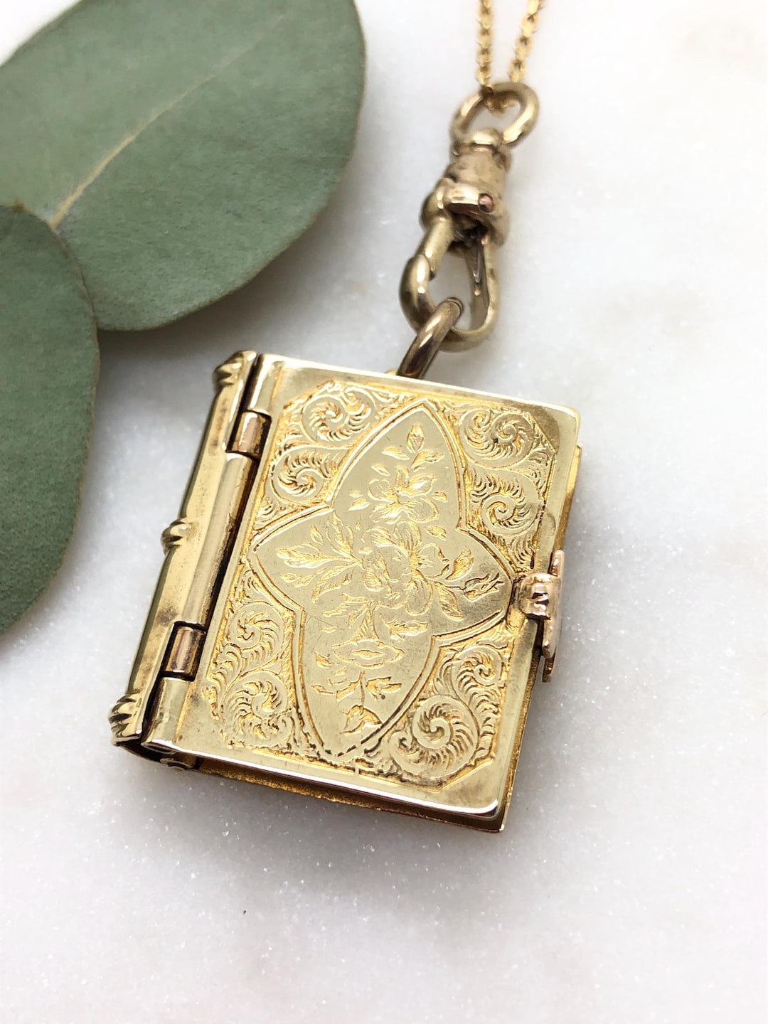 Antique Victorian Rolled Gold Book Shaped Locket Fob Pendant Necklace ...